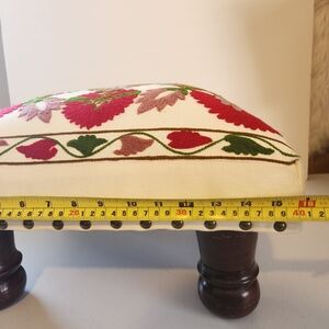 Accents | Boho Embroidered White Red Floral Footstool Ottoman Wood ...
